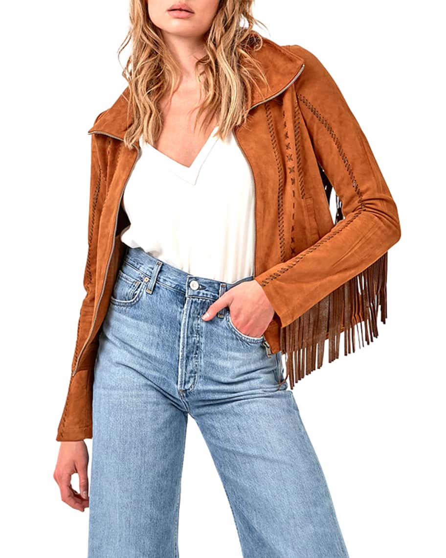 AS by DF Caravan Gypsy Fringe Sleeve Suede Leather Jacket | Neiman Marcus