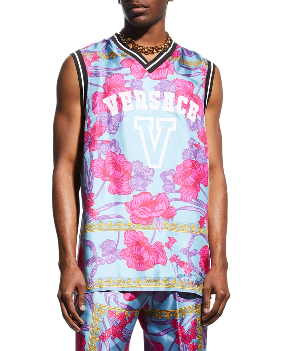 Versace Men's Acid Bouquet Silk Tank Top | Neiman Marcus