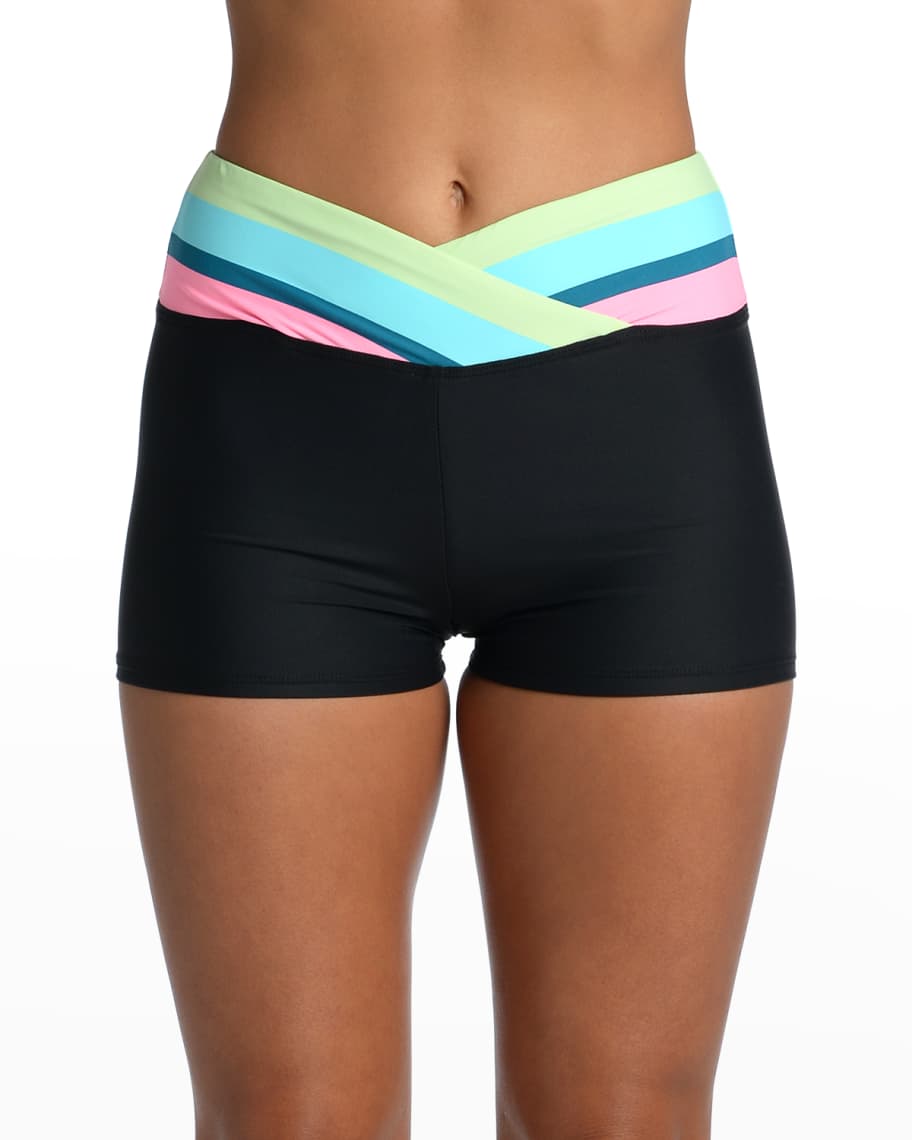 Citrus Reversible Shirred Swim Booty Shorts | Neiman Marcus