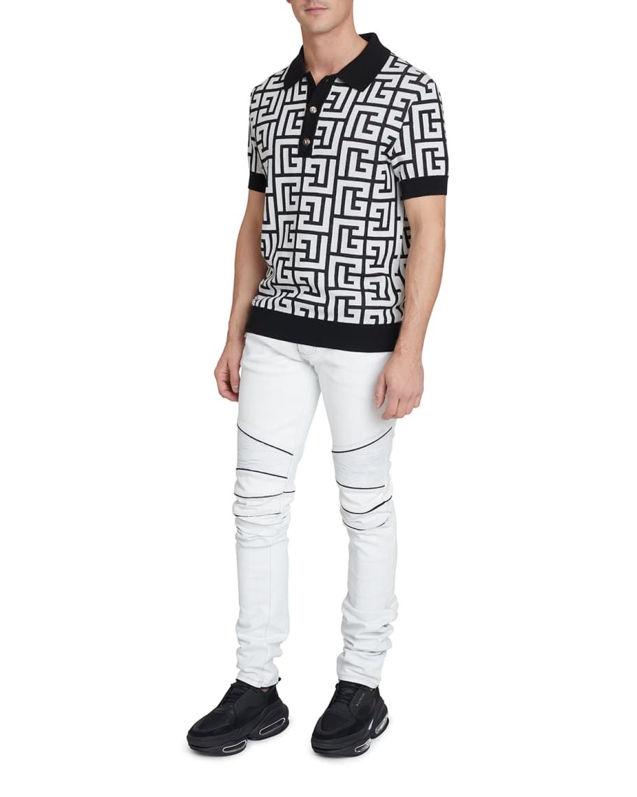 Balmain Men's Maxi Monogram Polo Shirt | Neiman Marcus