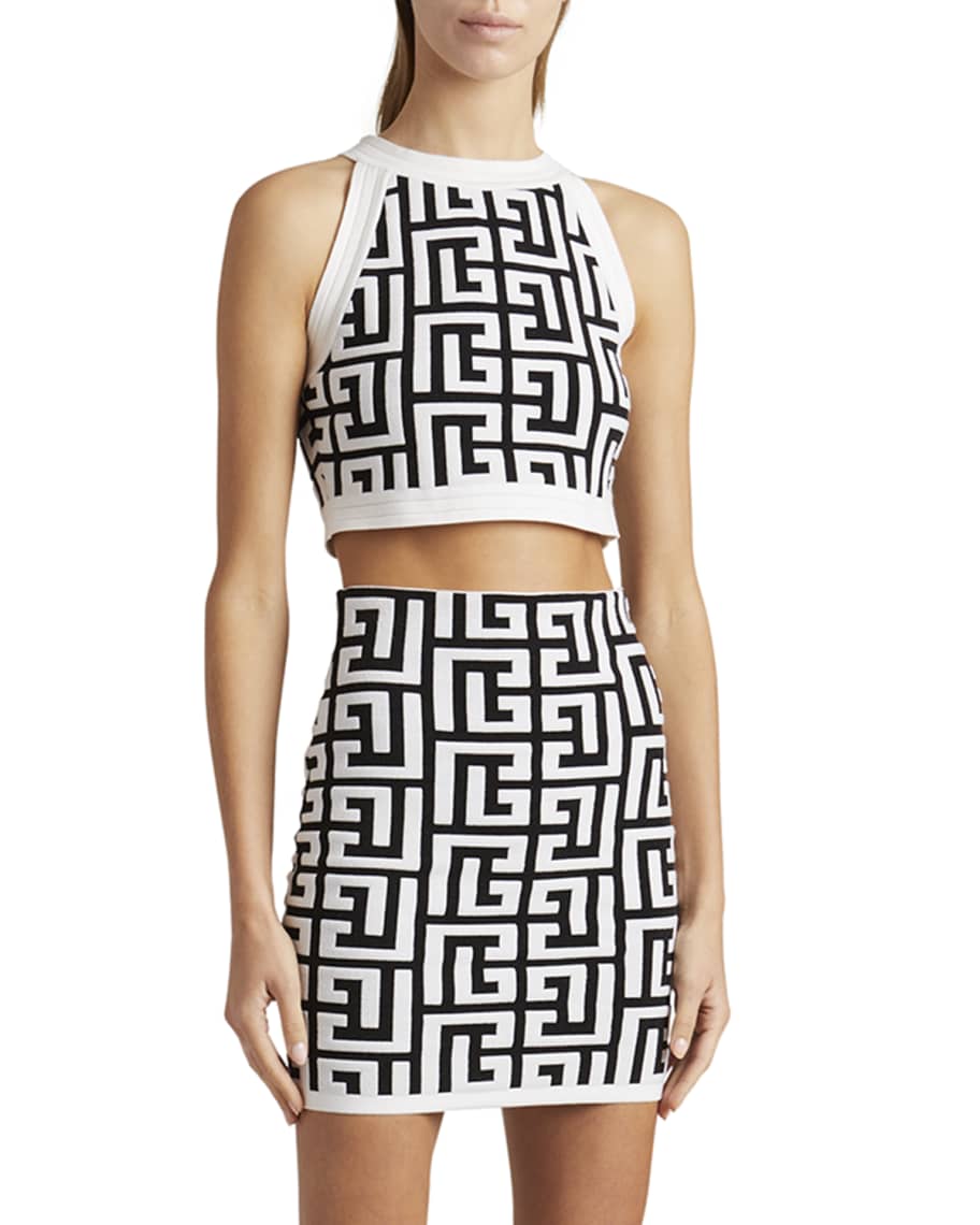 Balmain Monogram Knit Crop Halter Top | Neiman Marcus