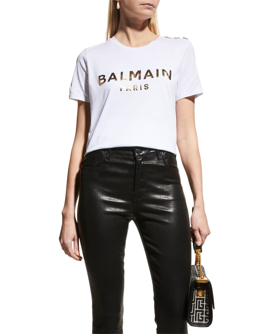 Balmain 3-Button Metallic Logo T-Shirt | Neiman Marcus