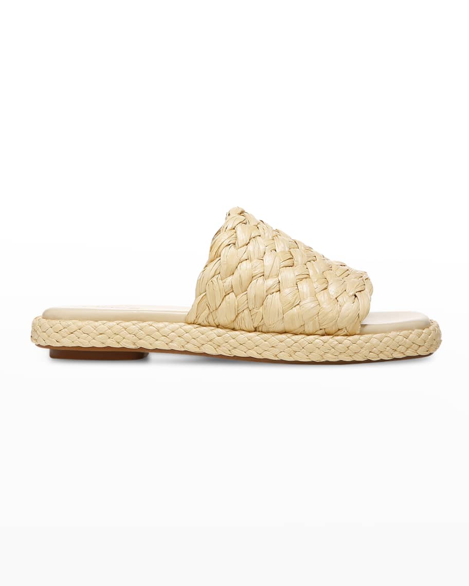Vince Rumi Raffia Flat Slide Sandals | Neiman Marcus