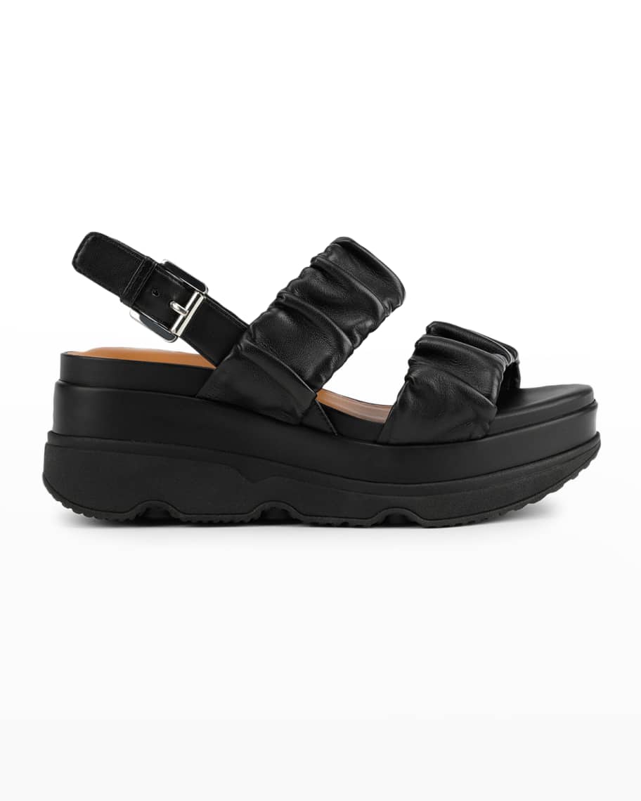 Geox Ruched Leather Dual-Band Platform Sandals | Neiman Marcus