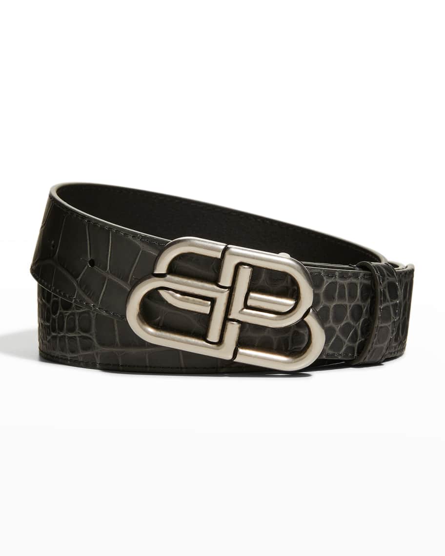 Balenciaga Men's BB-Logo Leather Belt | Neiman Marcus