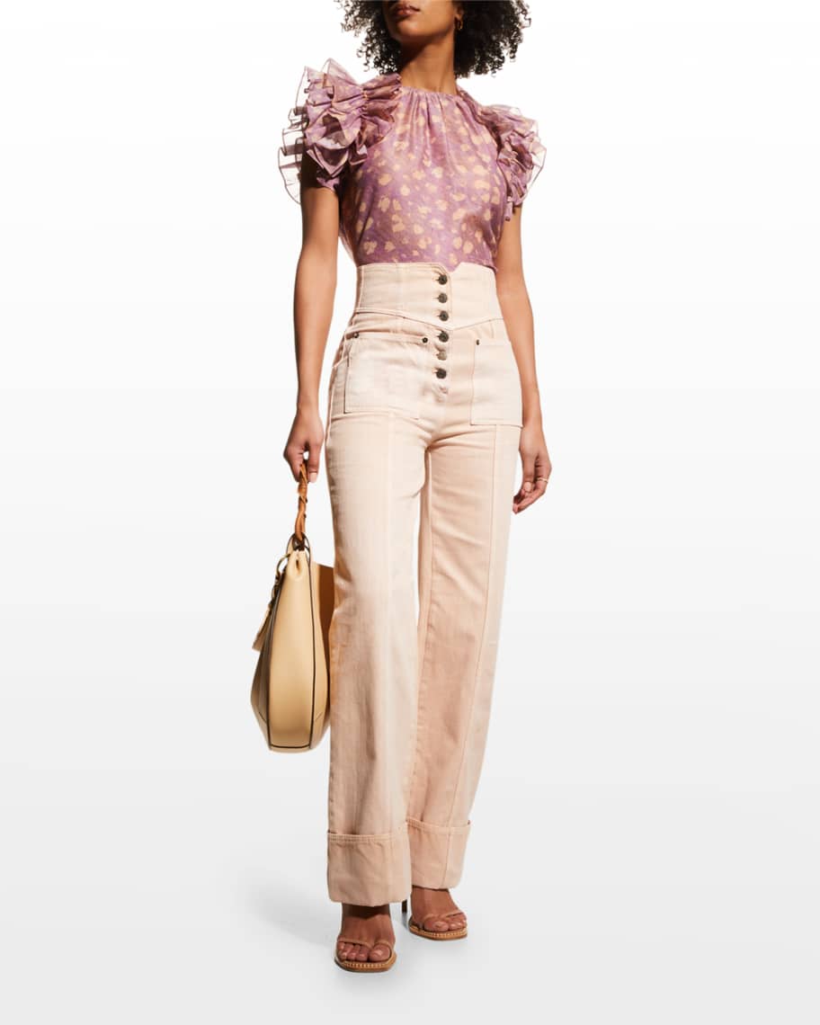 Ulla Johnson Manon Ruffle Flutter Sleeve Blouse | Neiman Marcus