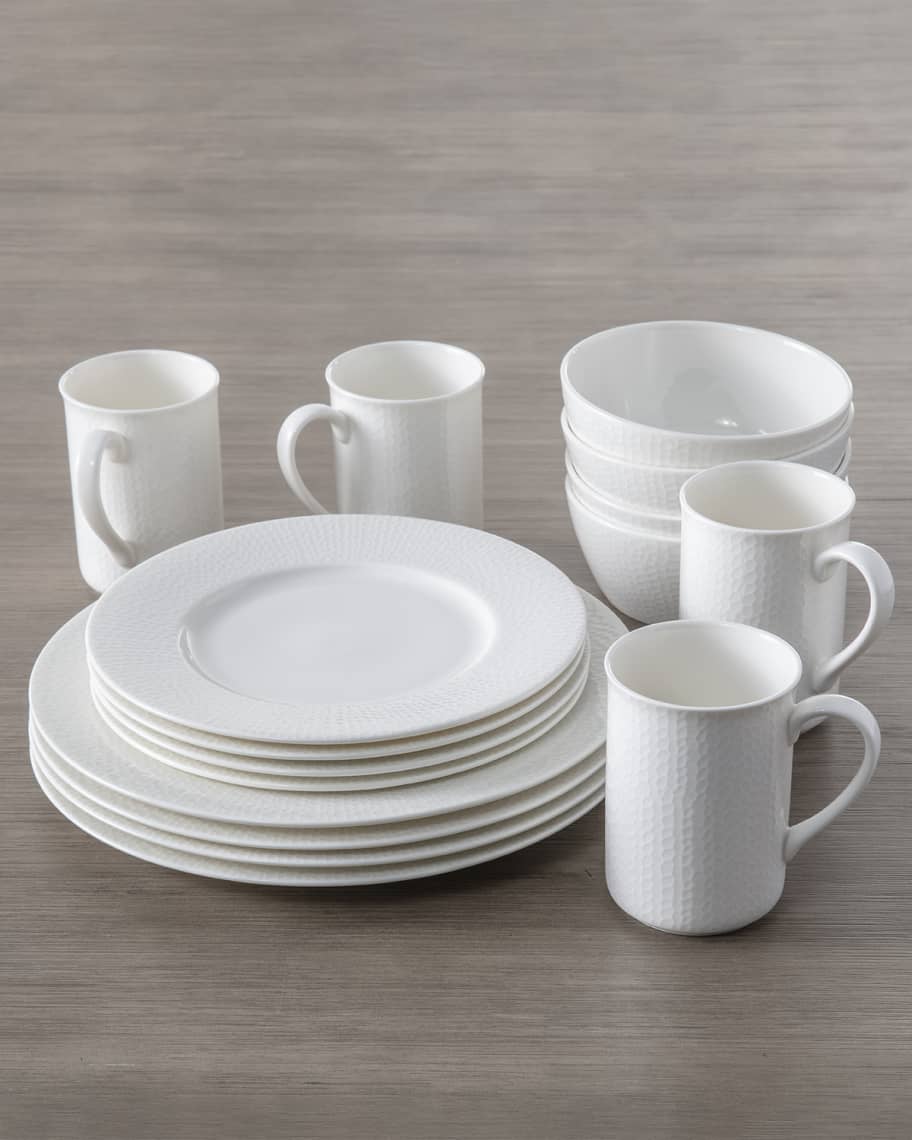 Fortessa 16-Piece Amanda White Embossed Dinnerware Set | Neiman Marcus