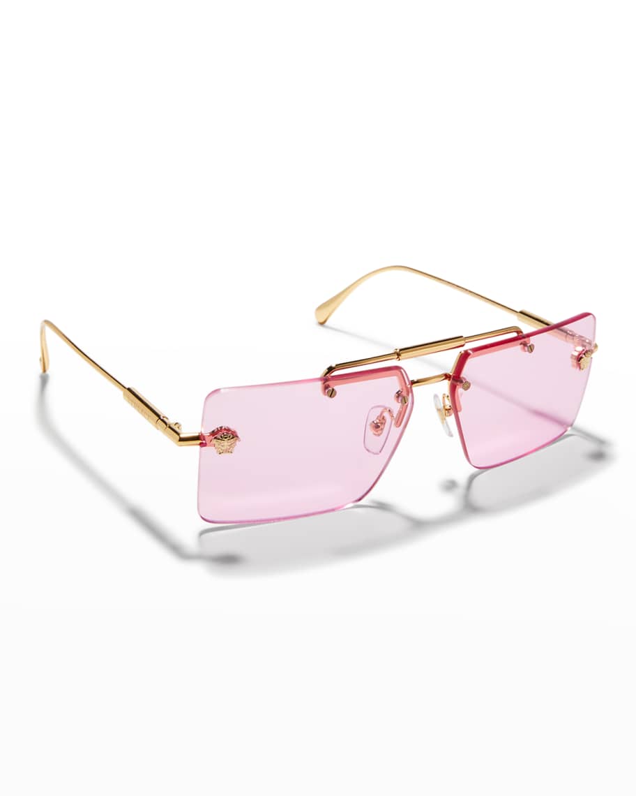 Versace Medusa Rimless Rectangle Metal Sunglasses | Neiman Marcus