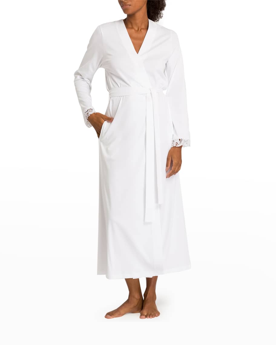 Hanro Felice Embroidered Long-Sleeve Robe | Neiman Marcus