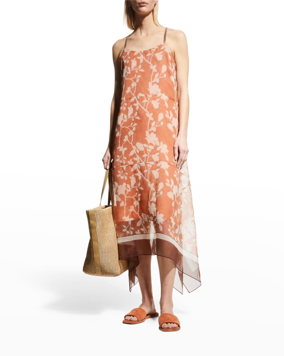 Brunello Cucinelli Floral Scarf Handkerchief Silk Sundress | Neiman Marcus
