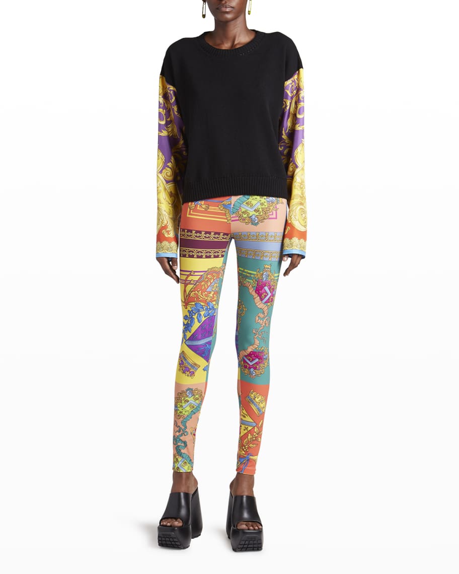 Versace Foulard Satin Sleeve Cashmere Sweater | Neiman Marcus
