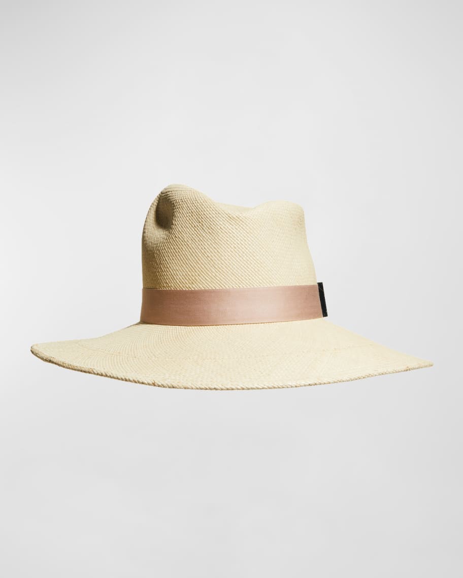 Gigi Burris Drake Straw Panama Hat w/ Sateen Band | Neiman Marcus