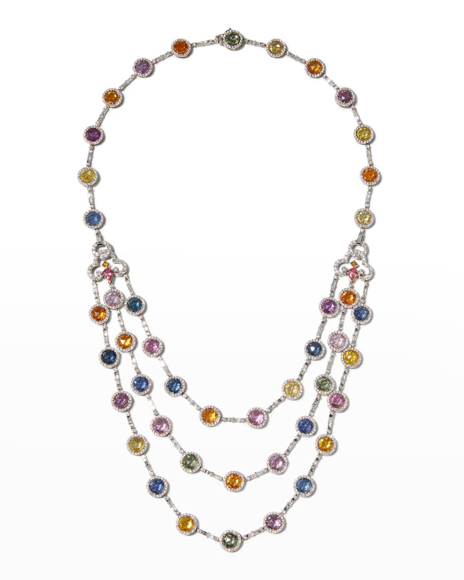 Nini Jewels White Gold Multi-Sapphire Necklace with Round and Baguette ...