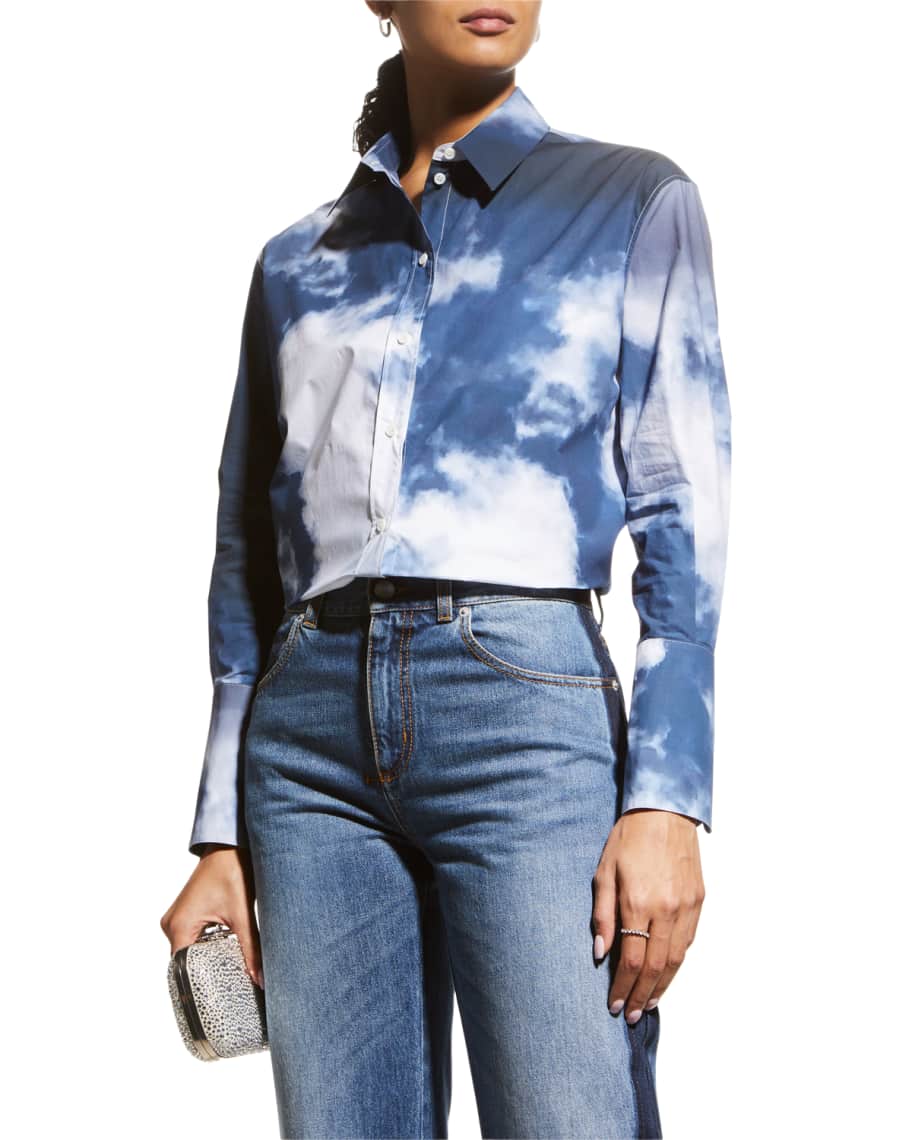 McQueen Cloud-Print Button-Down Top | Neiman Marcus