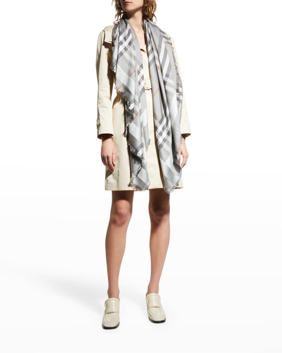 Burberry Giant Check Ribbon Wool-Silk Scarf | Neiman Marcus