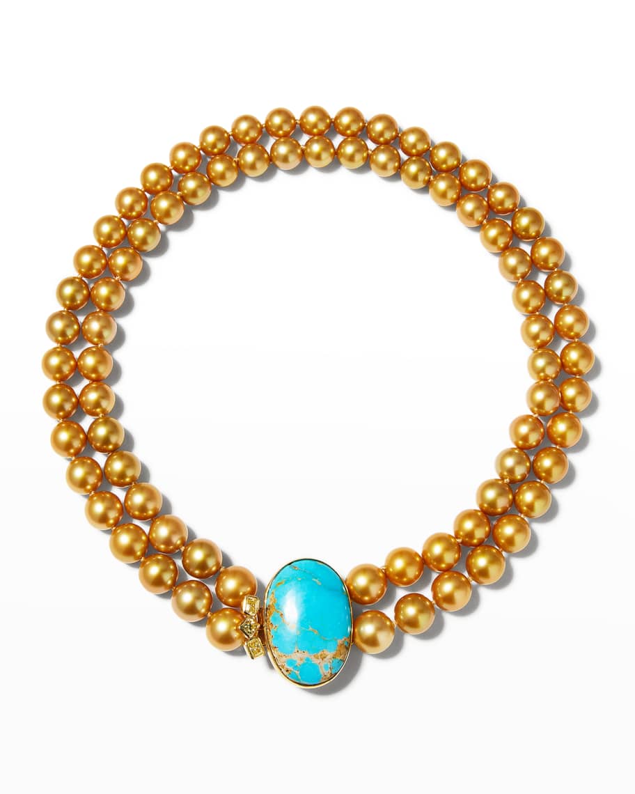 Assael Yellow Gold 76 Golden Pearl Oval Turquoise Necklace | Neiman Marcus