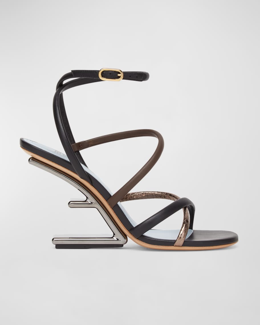 Fendi Colorblock Strappy Napa Architectural-Heel Sandals | Neiman Marcus