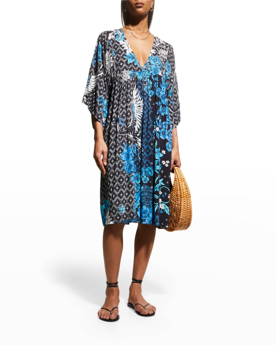 Johnny Was Plus Plus Size Blue Phoenix Knee-Length Dress | Neiman Marcus