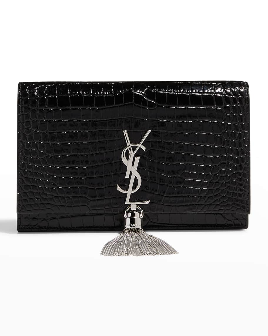 Saint Laurent Kate YSL Croc-Embossed Wallet on Chain | Neiman Marcus