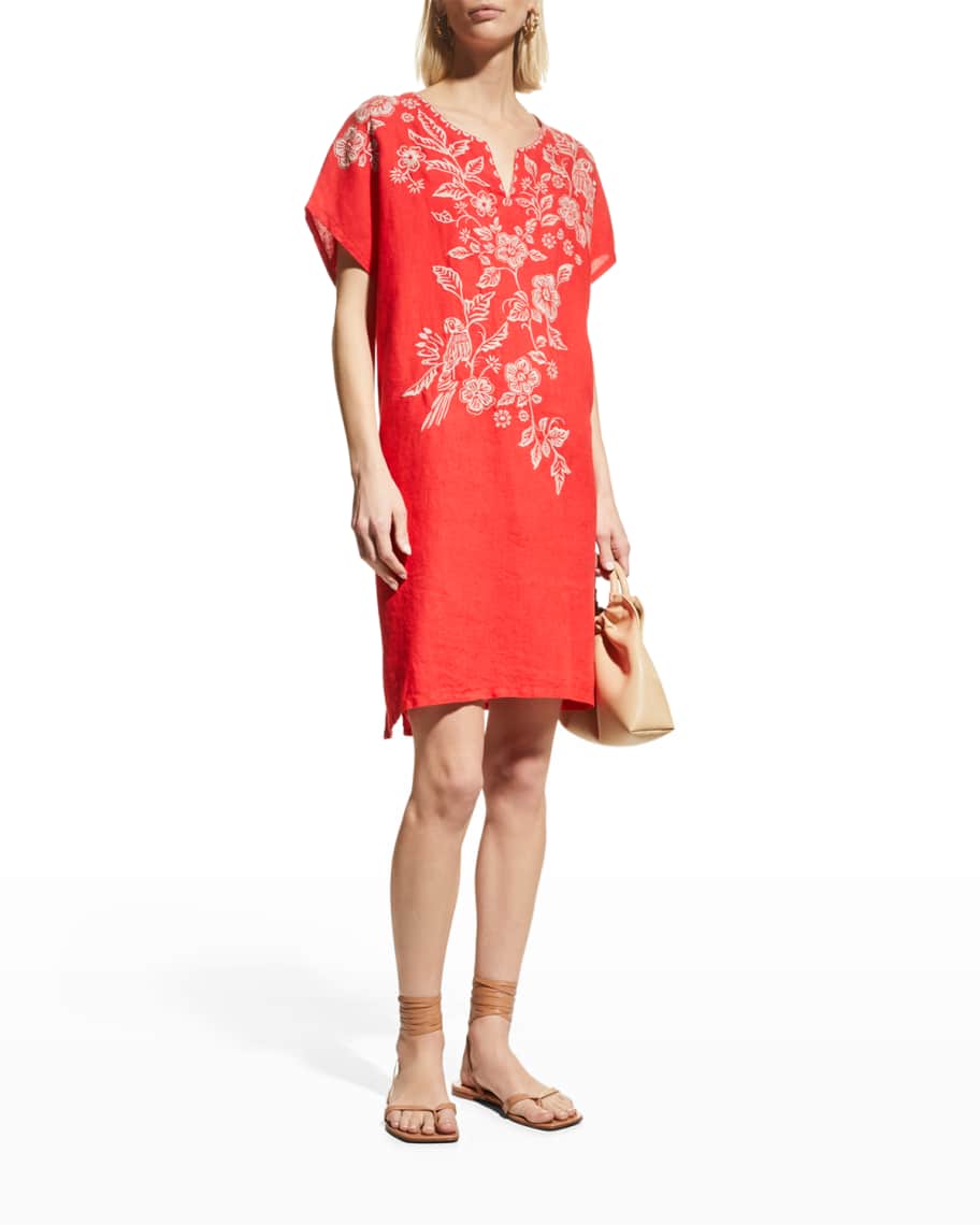 Johnny Was Abigail Embroidered Linen Tunic Dress | Neiman Marcus