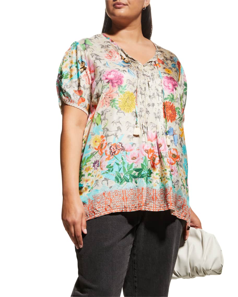 Johnny Was Plus Size Lace Garden Mai Printed Tunic | Neiman Marcus