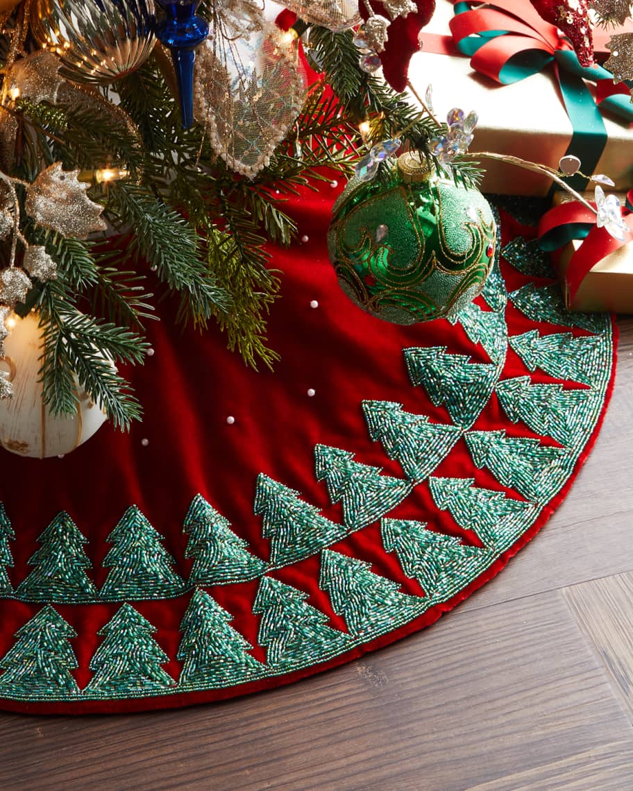 Sudha Pennathur 30" Mini Tree Skirt with Beaded Christmas Trees ...