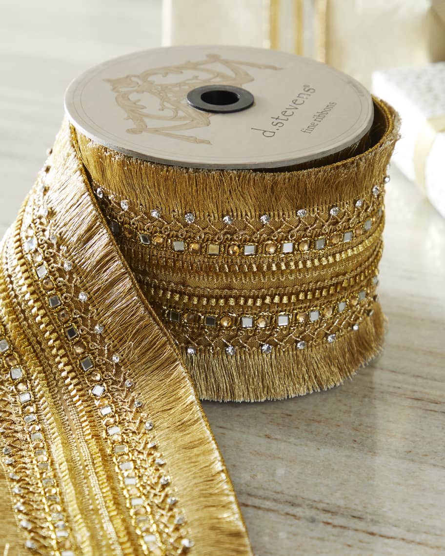 D. Stevens Metallic Dupion Fringe Jeweled Ribbon, 4"W x 5 Yards ...