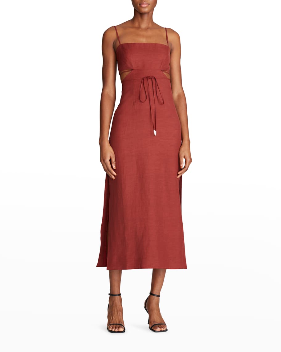 Halston Eli Cutout Linen A-Line Dress | Neiman Marcus