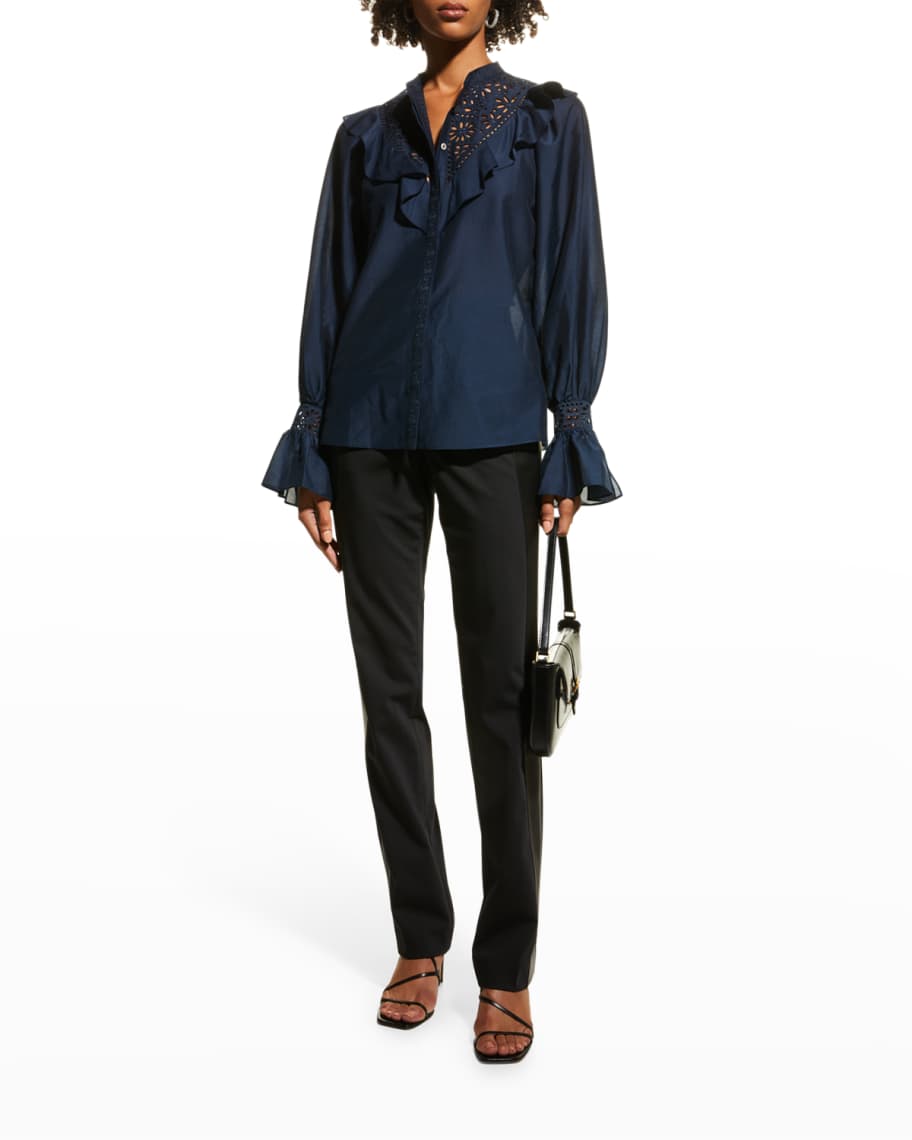 Kobi Halperin Mandi Eyelet Ruffle-Trim Blouse | Neiman Marcus