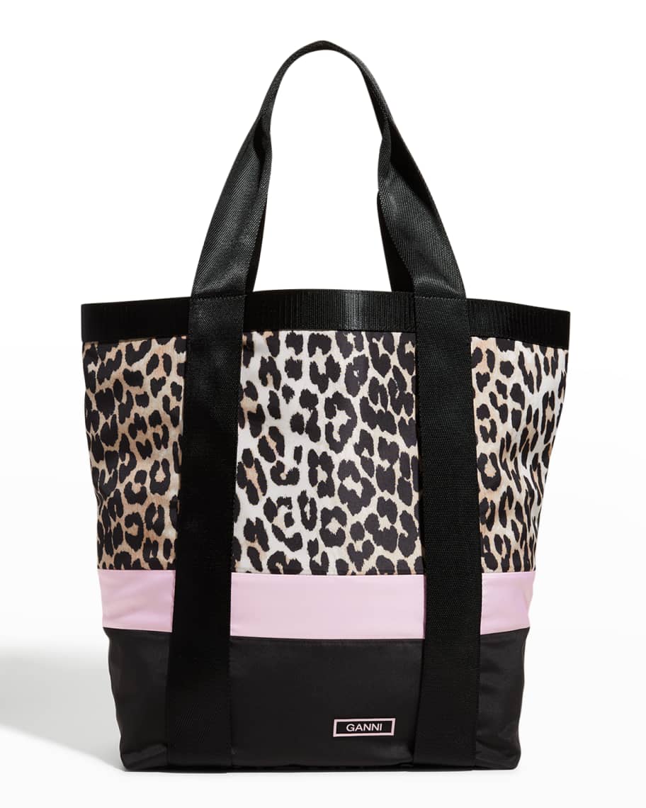 Ganni Colorblock Leopard Recycled Tech Tote Bag | Neiman Marcus