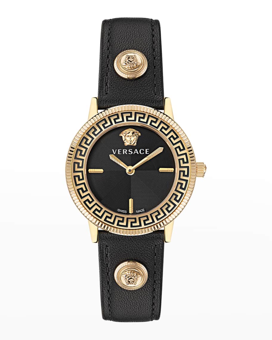 Versace V-Tribute Watch with Black Leather Strap, Yellow Gold IP ...