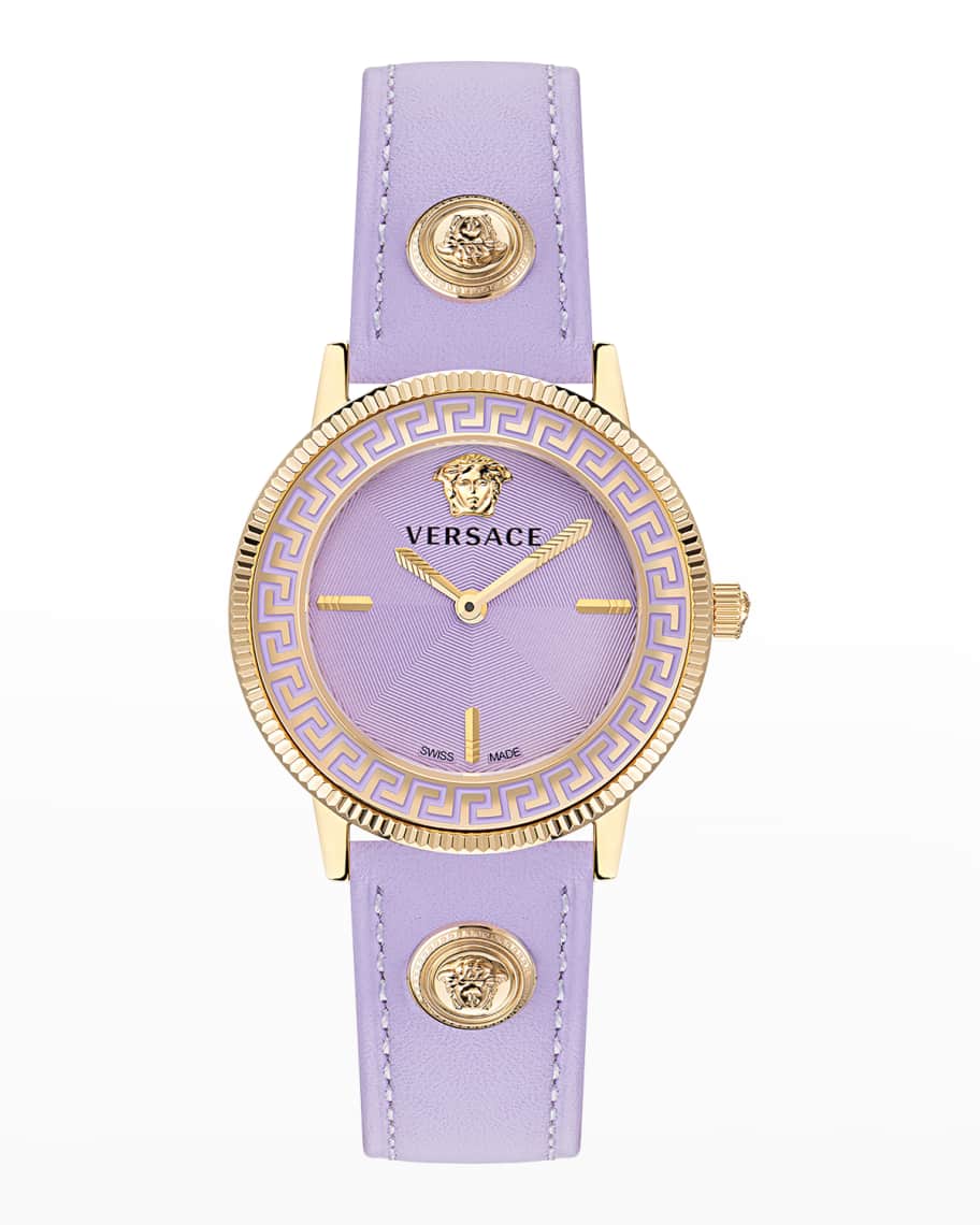 Versace V-Tribute Watch with Purple Leather Strap, Yellow Gold IP ...