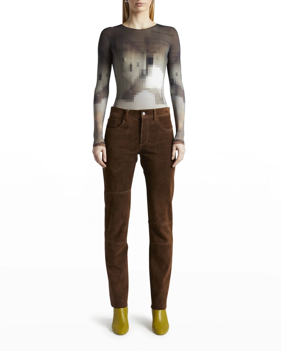 MM6 Maison Margiela Pixel Printed Long-Sleeve Bodysuit | Neiman Marcus