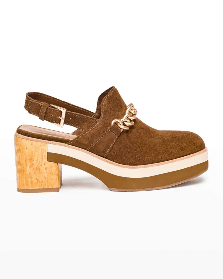 Bernardo Sochi Suede Chain Slingback Clogs | Neiman Marcus
