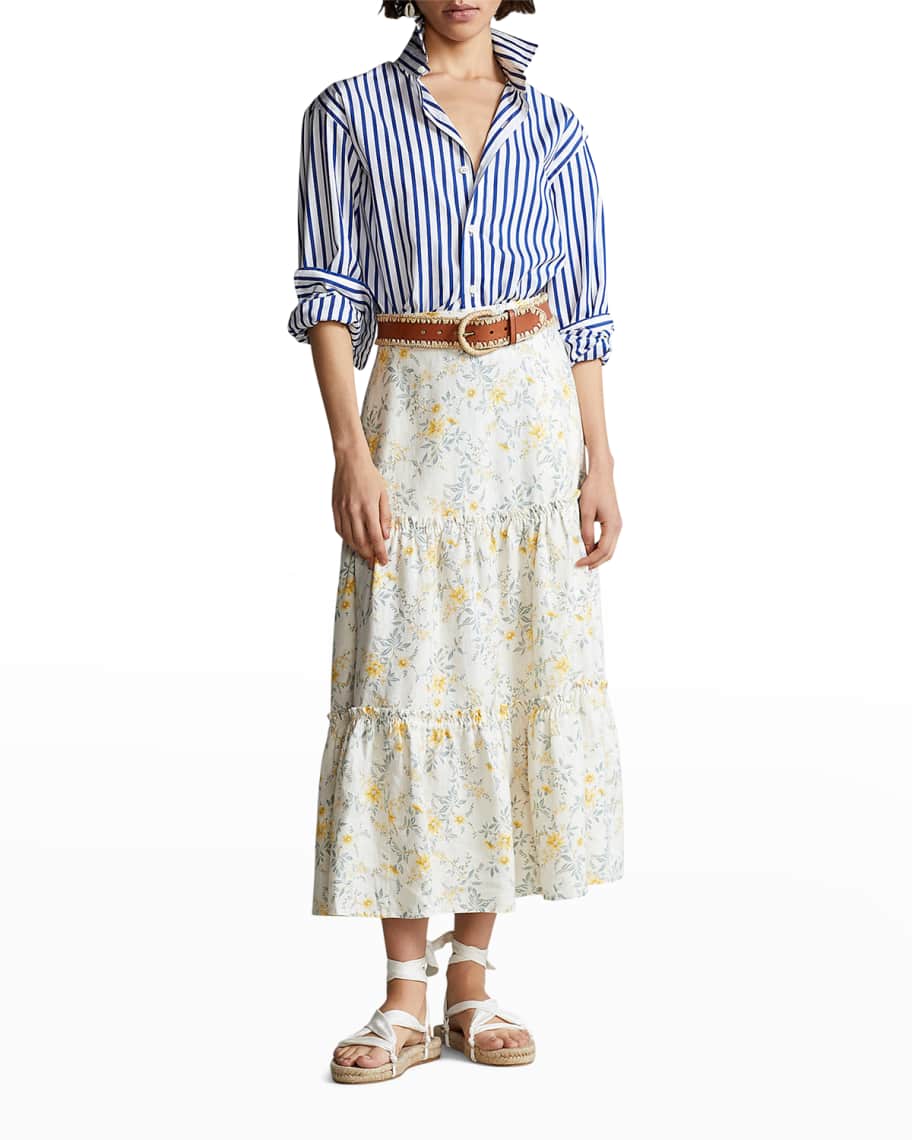 Polo Ralph Lauren Tiered Floral-Print Midi Skirt | Neiman Marcus