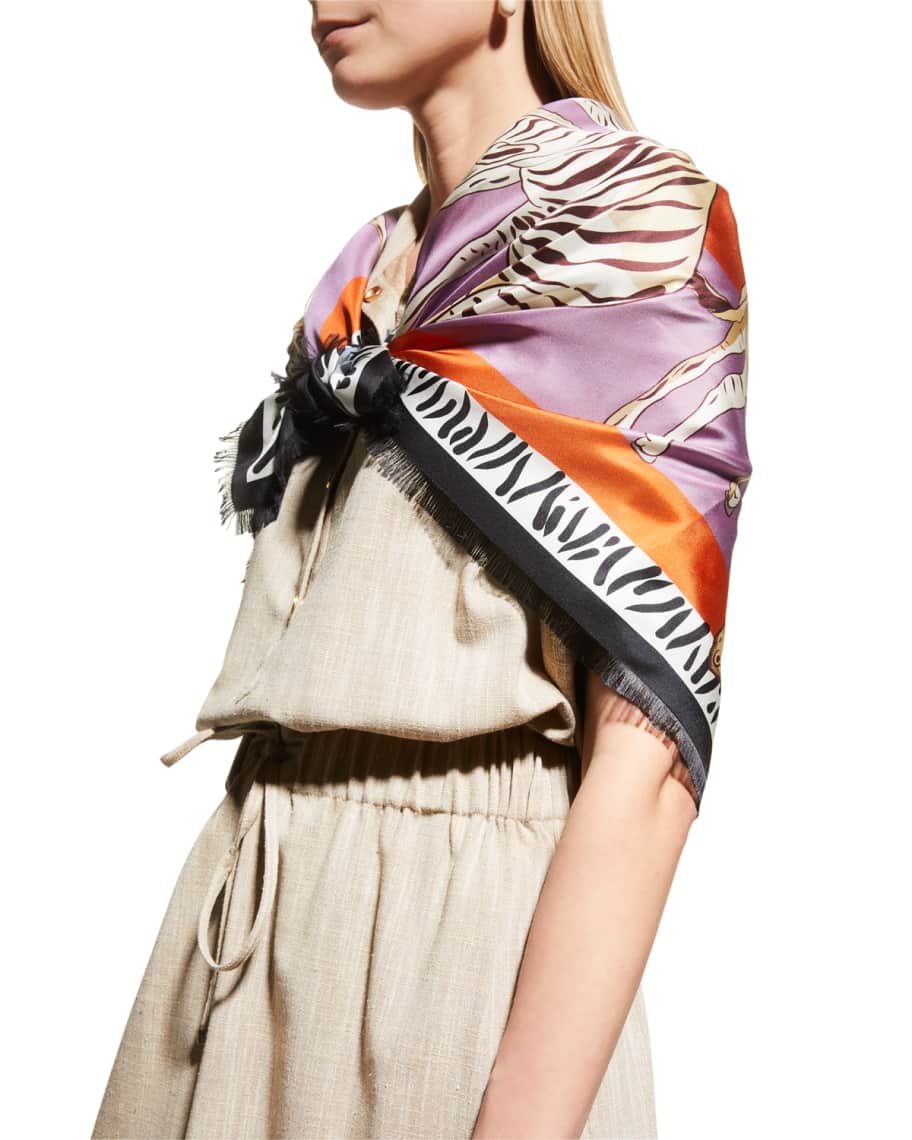 Franco Ferrari Zebra Fringe Silk Scarf | Neiman Marcus