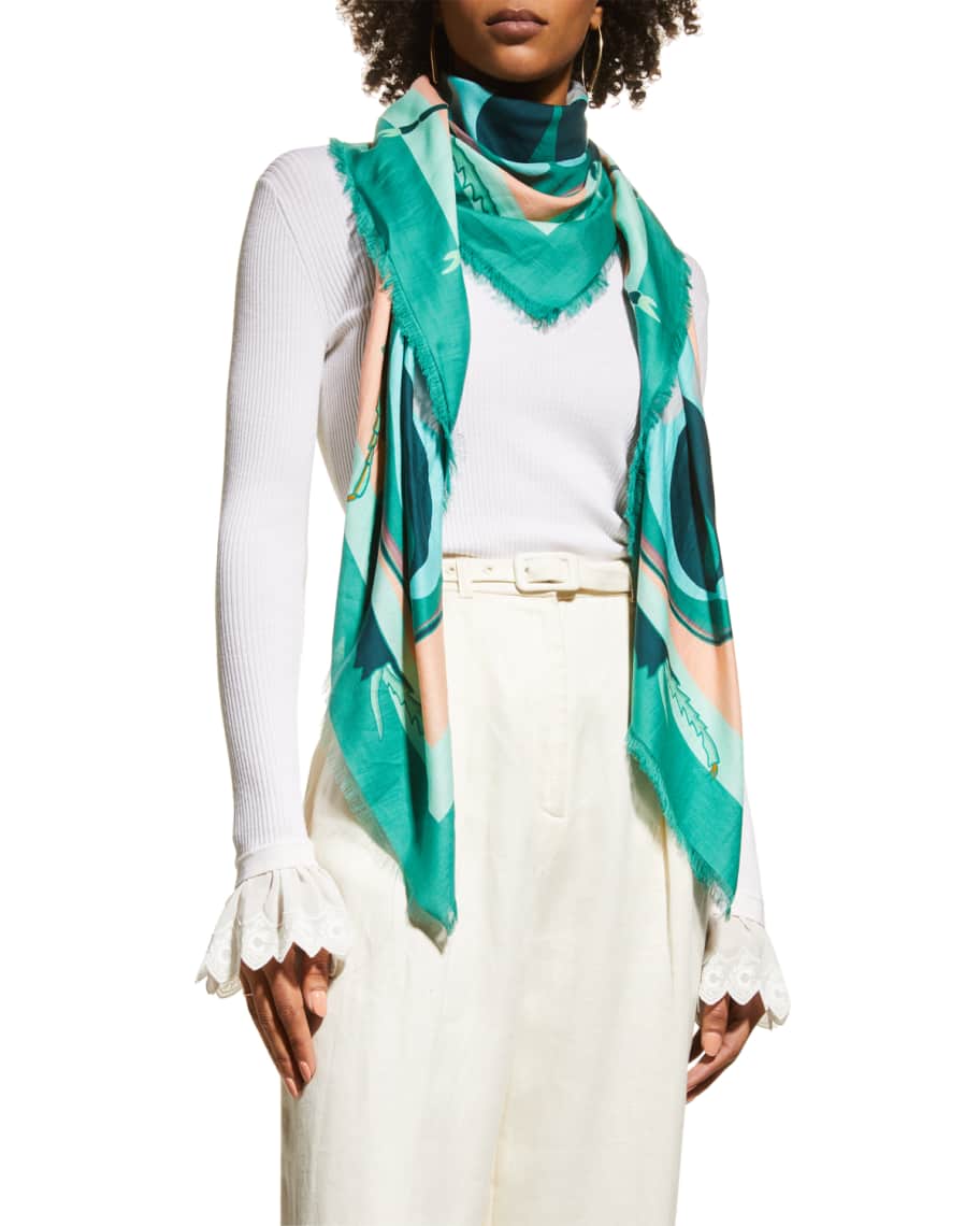 Franco Ferrari Butterfly Fringe Cotton-Silk Scarf | Neiman Marcus