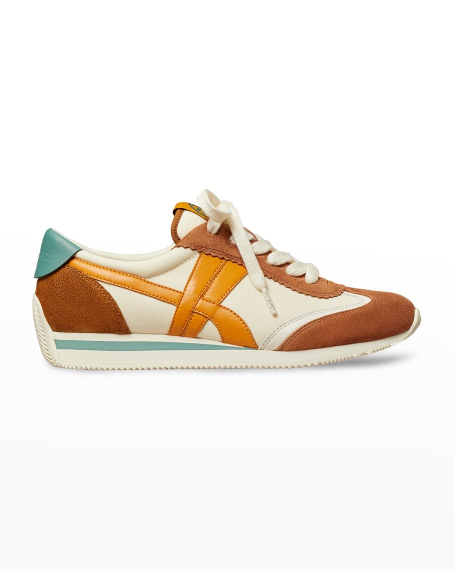 Tory Burch Hank Mixed Leather Retro Sneakers | Neiman Marcus