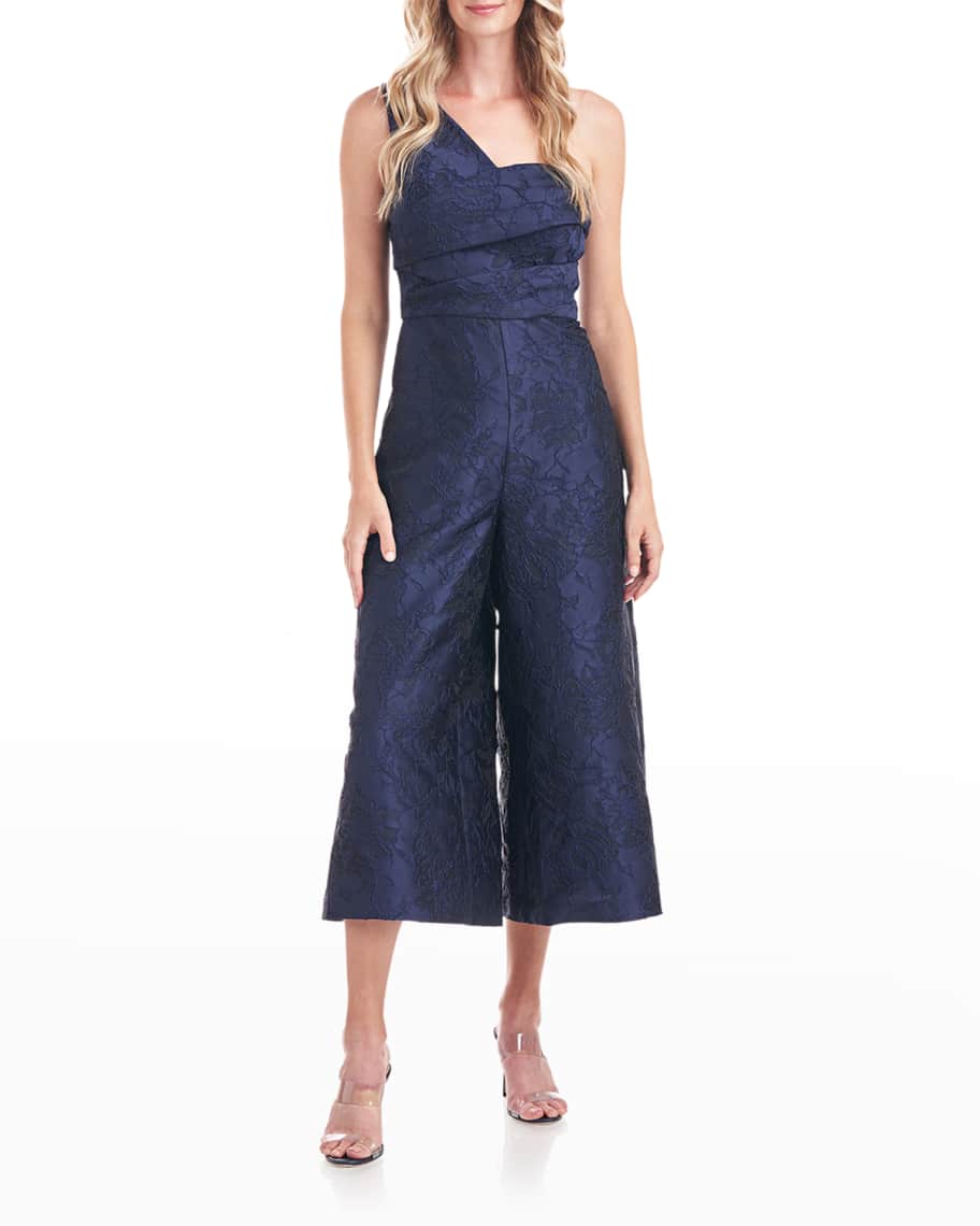 Kay Unger New York Floral Jacquard One-Shoulder Jumpsuit | Neiman Marcus