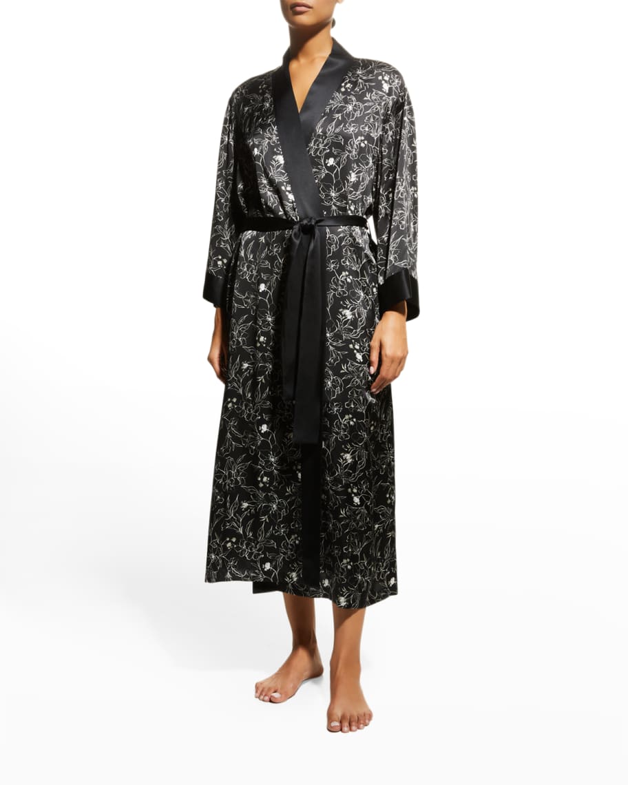 Neiman Marcus Long Floral-Print Silk Robe | Neiman Marcus