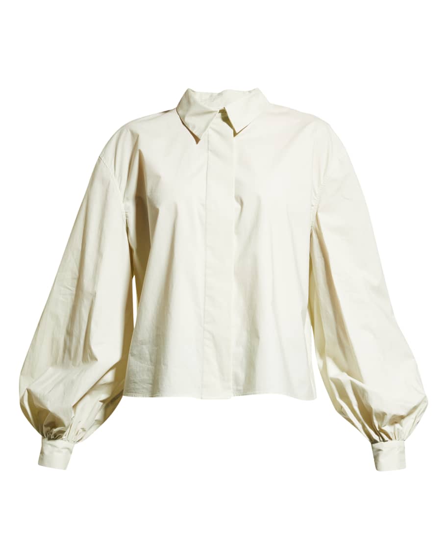 Rohe Kiani Button-Front Ballon-Sleeve Shirt | Neiman Marcus