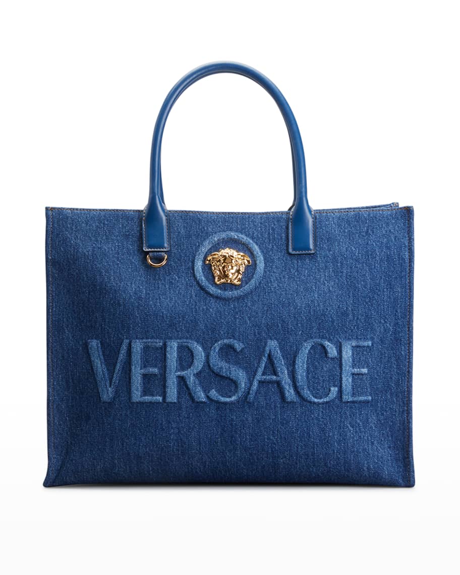 Versace La Medusa Logo Denim Tote Bag | Neiman Marcus
