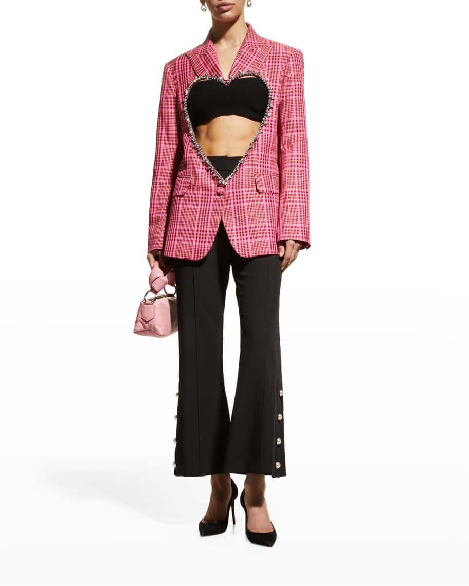 AREA Heart Cutout Check Oversized Blazer | Neiman Marcus