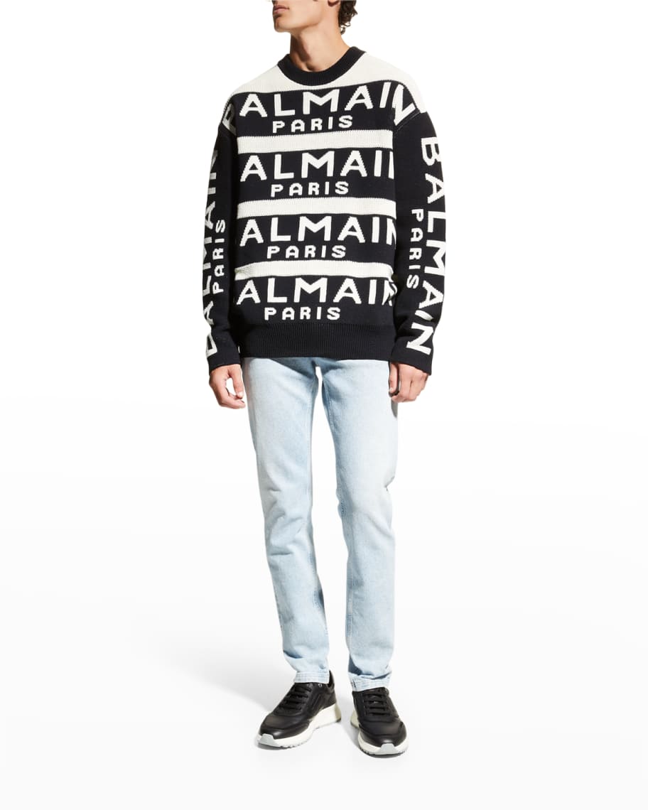 Balmain Men's Wool-Knit Logo Crewneck Sweater | Neiman Marcus