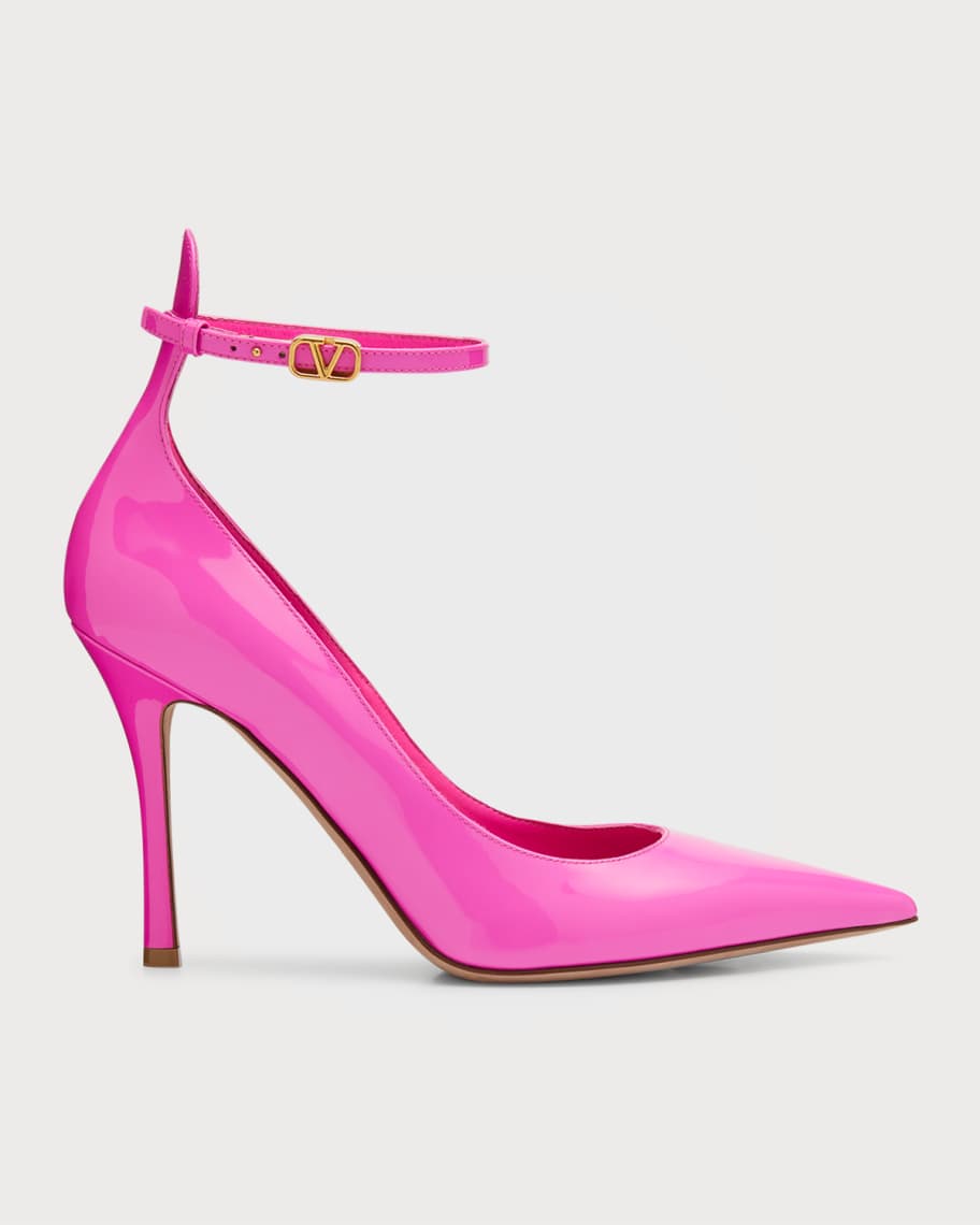 Valentino Garavani Tango Patent V Logo Ankle-Strap Pumps | Neiman Marcus
