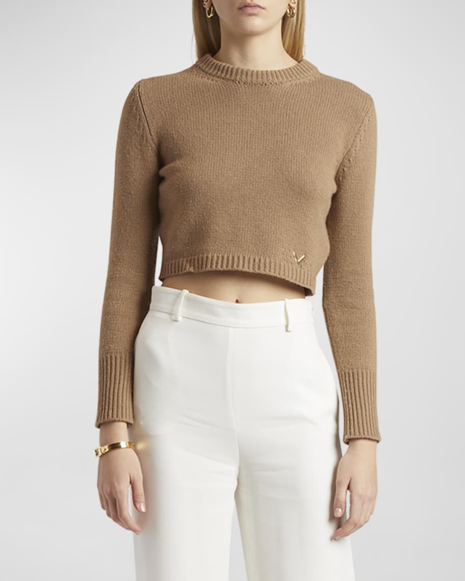 Valentino Garavani Long-Sleeve Cashmere Crop Sweater | Neiman Marcus