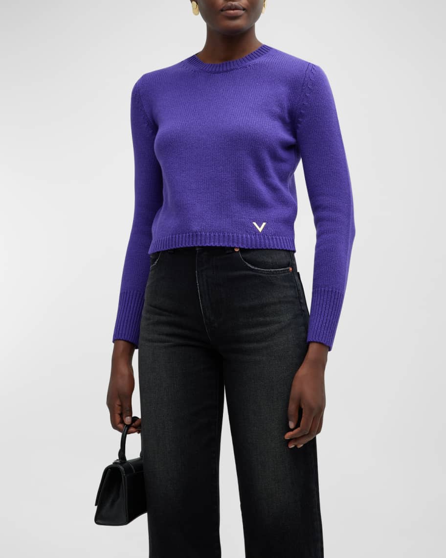 Valentino Garavani Long-Sleeve Cashmere Crop Sweater | Neiman Marcus