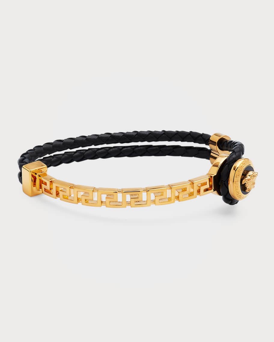 Versace Men's Medusa Braided Leather Bracelet | Neiman Marcus