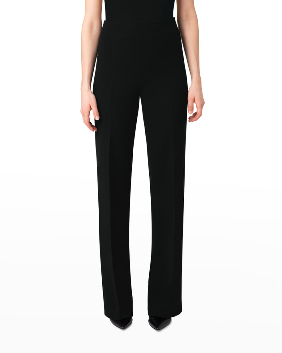 Akris Straight-Leg Wool Crepe Pants | Neiman Marcus