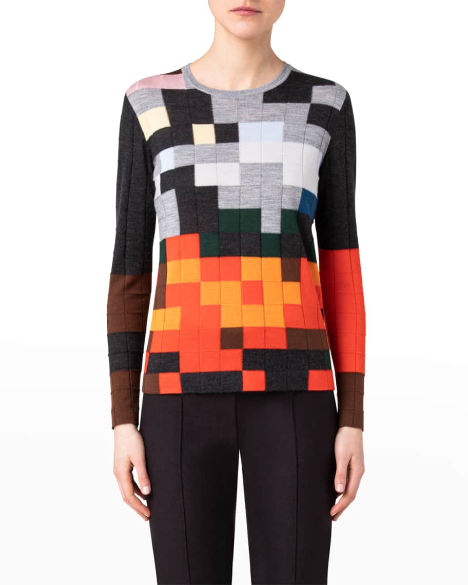 Akris Cashmere-Silk Abstract Intarsia Sweater | Neiman Marcus